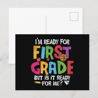 I'm Ready For First Grade School Teacher Kids Crew Postcard | Zazzle