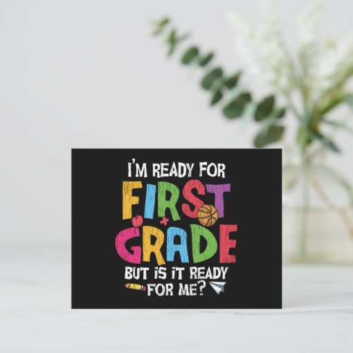 I'm Ready For First Grade School Teacher Kids Crew Postcard | Zazzle