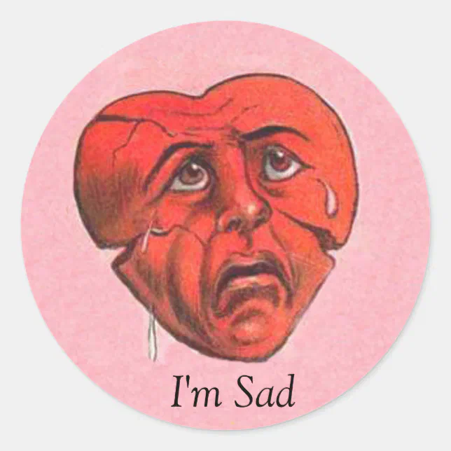 I'm Sad Crying Heart Face Classic Round Sticker | Zazzle