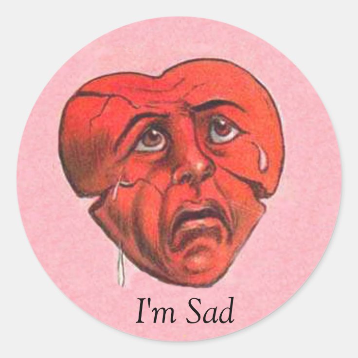 I'm Sad Crying Heart Face Classic Round Sticker | Zazzle