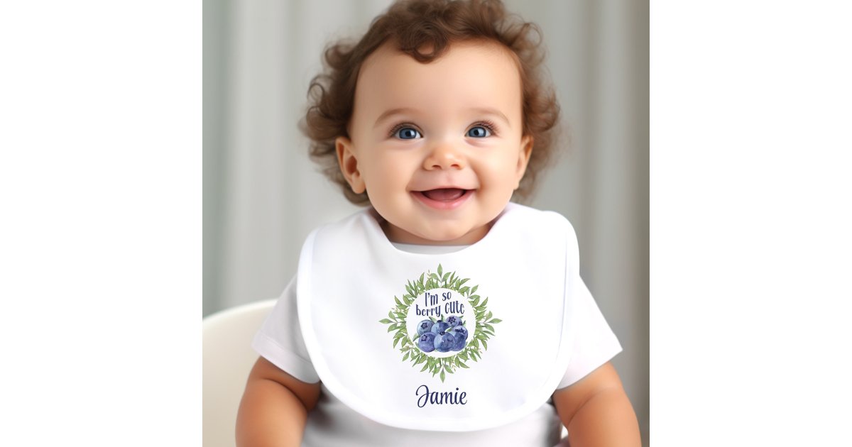 I'm So Berry Cute Blue Blueberry Personalized Name Baby Bib | Zazzle