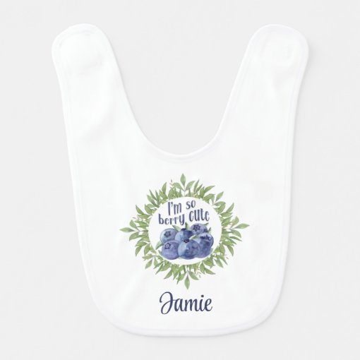 I'm So Berry Cute Blue Blueberry Personalized Name Baby Bib | Zazzle