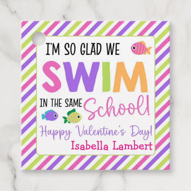 I'm so Glad we Swim in the Same School Valentines Favor Tags | Zazzle