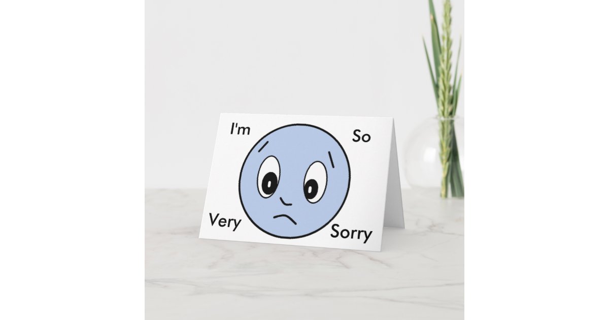 "Im Sorry" Blue Sad Face Card | Zazzle