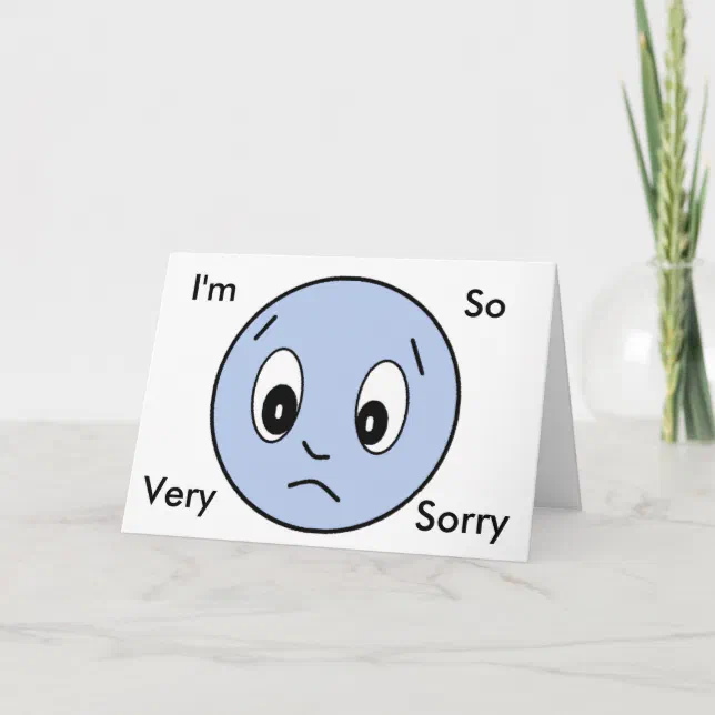 "Im Sorry" Blue Sad Face Card | Zazzle