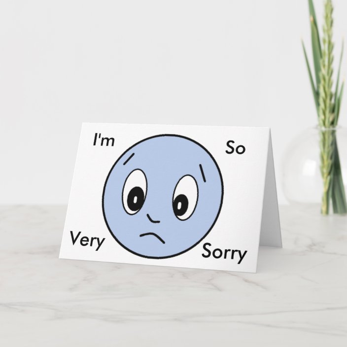 "Im Sorry" Blue Sad Face Card | Zazzle.com