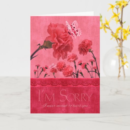 I'm Sorry Pink Carnations with Butterflies Card | Zazzle