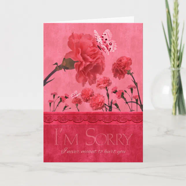 I'm Sorry Pink Carnations with Butterflies Card | Zazzle