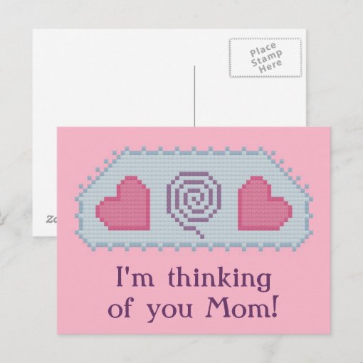 I'm thinking of you Mom! Hearts Spiral Postcard | Zazzle