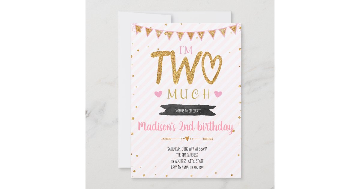 Im two much party birthday invitation | Zazzle