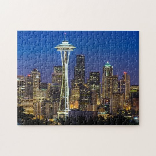 Image of Seattle Skyline in morning hours. Jigsaw Puzzle | Zazzle.com