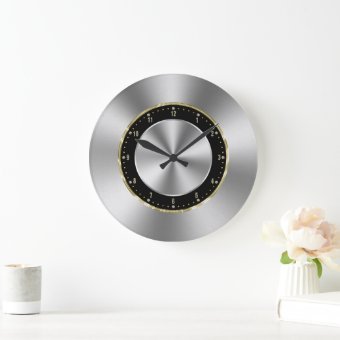 Image of Shiny Faux Silver-Gray Stainless Steel Large Clock | Zazzle