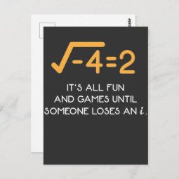 Imaginary number Mathematician Funny Math Nerd Postcard | Zazzle