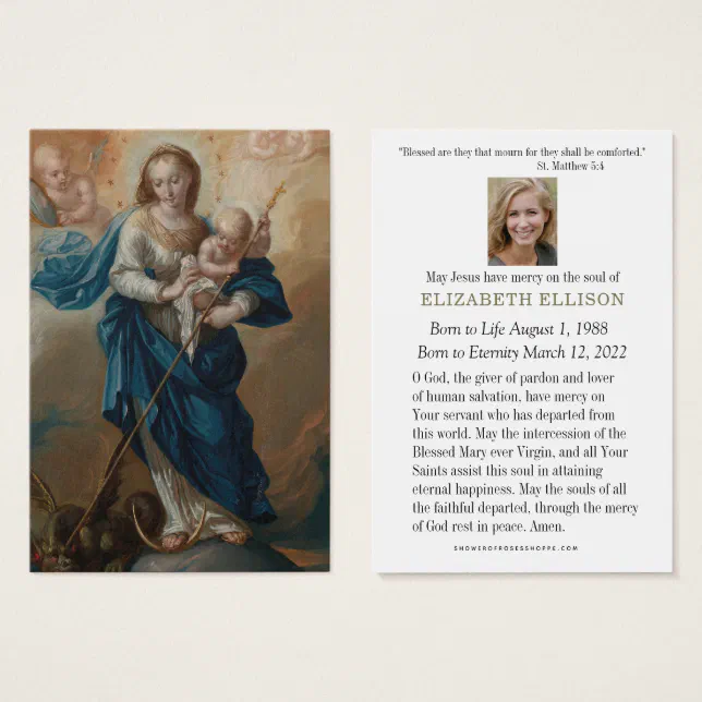 Immaculate Conception Funeral Memorial Prayer Card | Zazzle