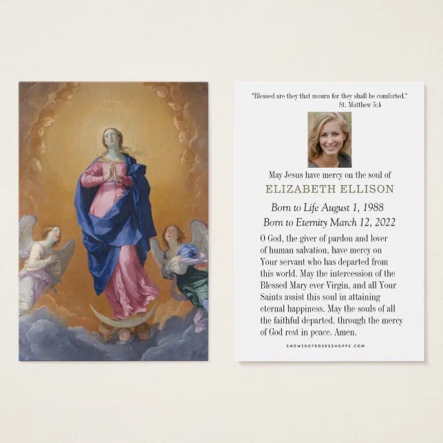 Immaculate Conception Funeral Memorial Prayer Card | Zazzle