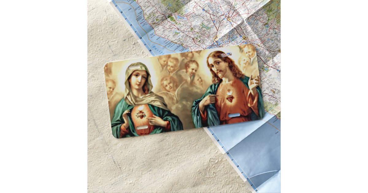 Immaculate Heart Mary and Sacred Heart of Jesus Li License Plate | Zazzle