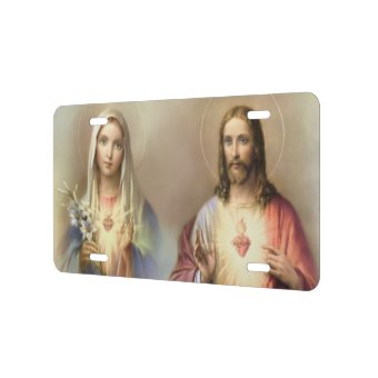 Immaculate Heart Mary and Sacred Heart of Jesus License Plate | Zazzle