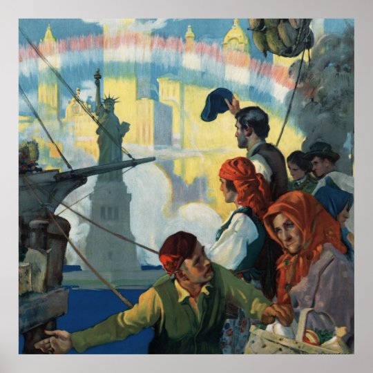 Immigrants and The Statue of Liberty Artwork Poster | Zazzle.com