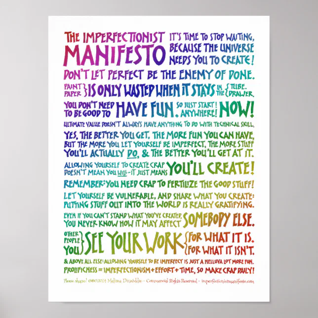 Imperfectionist Manifesto Poster - Rainbow White | Zazzle