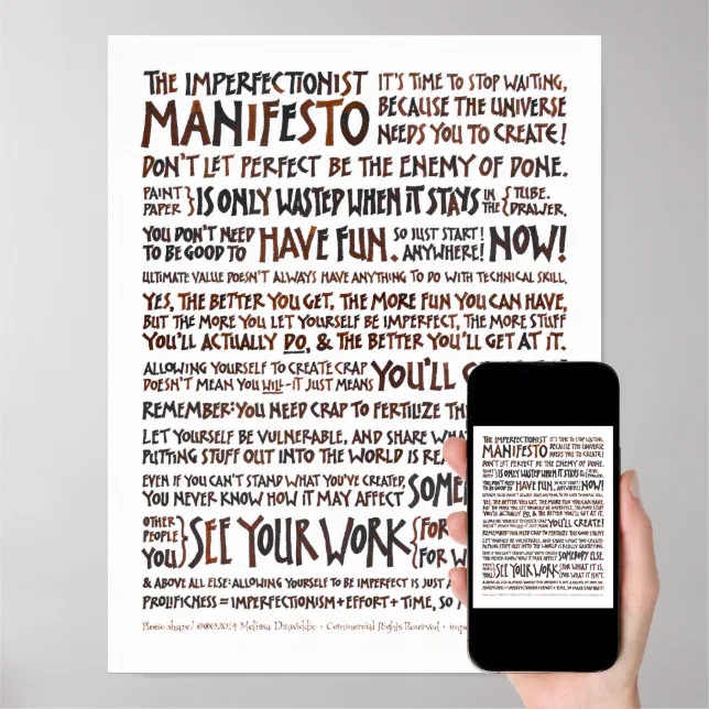 Imperfectionist Manifesto Poster - Walnut Ink | Zazzle