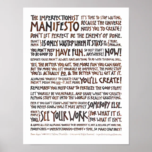 Imperfectionist Manifesto Poster - Walnut Ink | Zazzle