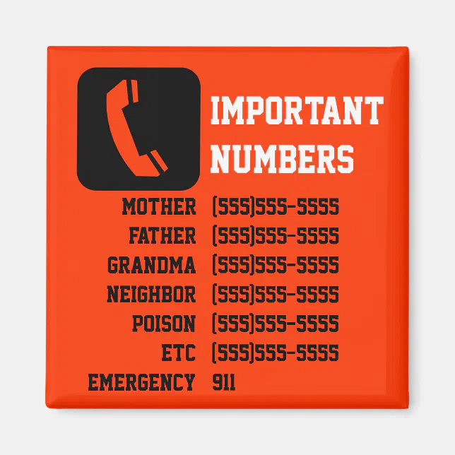 Important contact info for kids, babysitter etc magnet | Zazzle