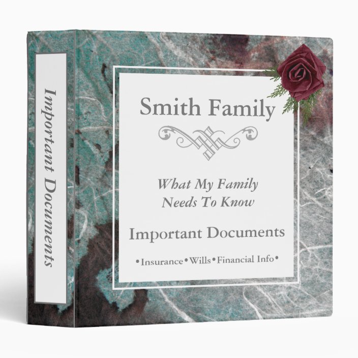 Important Family Documents | Teal Green 3 Ring Binder | Zazzle.com
