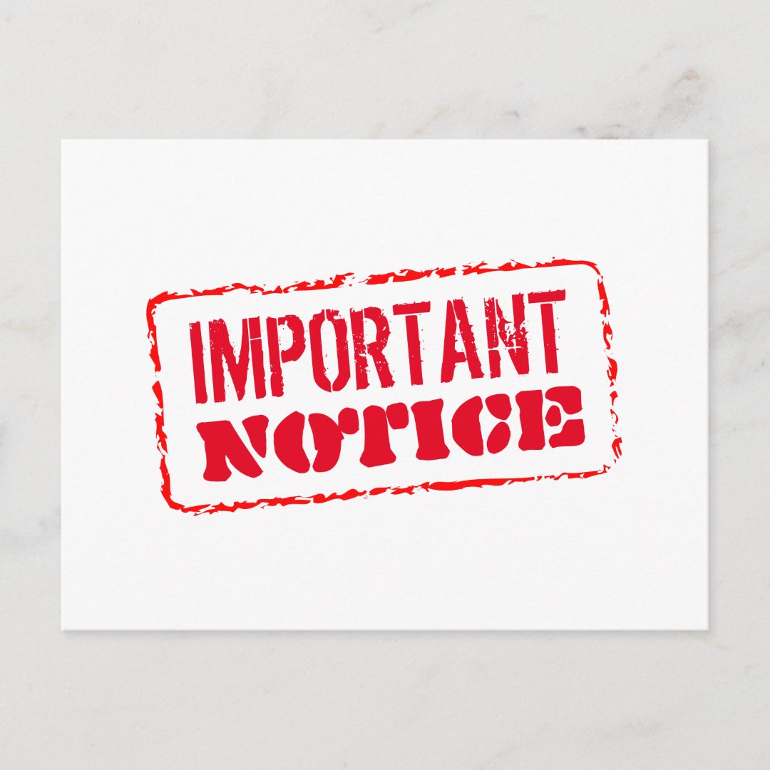 Important notice vintage red ink rubber stamp postcard | Zazzle