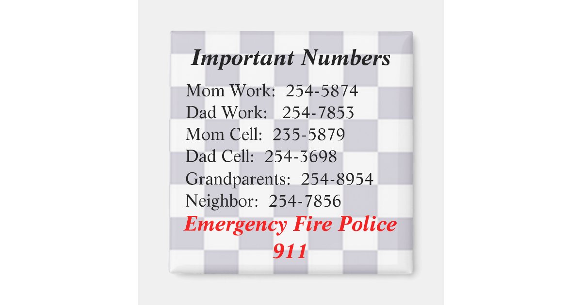 Important Numbers Magnet | Zazzle
