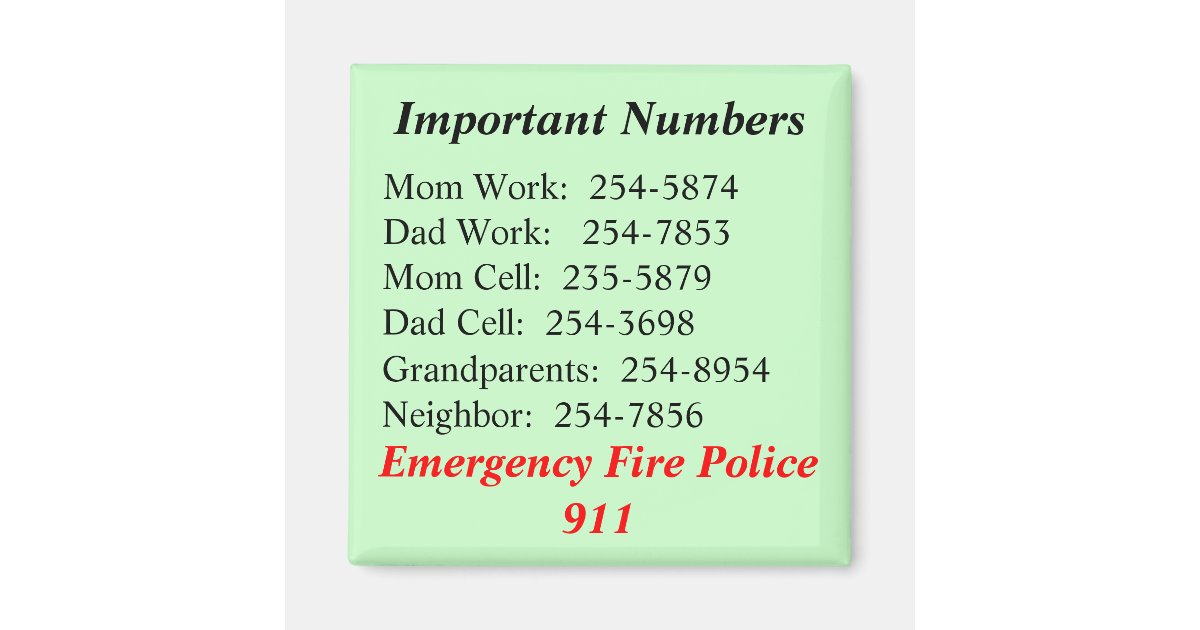 Important Numbers Magnet | Zazzle