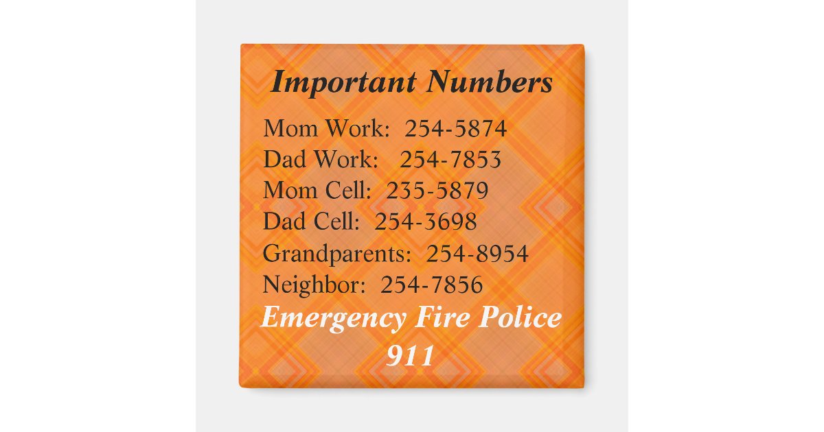 Important Numbers Magnet | Zazzle