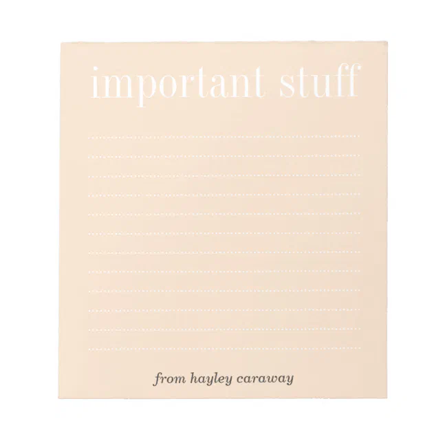 Important stuff dusty pink lined memo pad | Zazzle