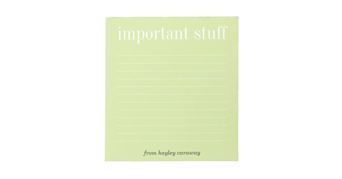 Important stuff tea green lined memo pad | Zazzle