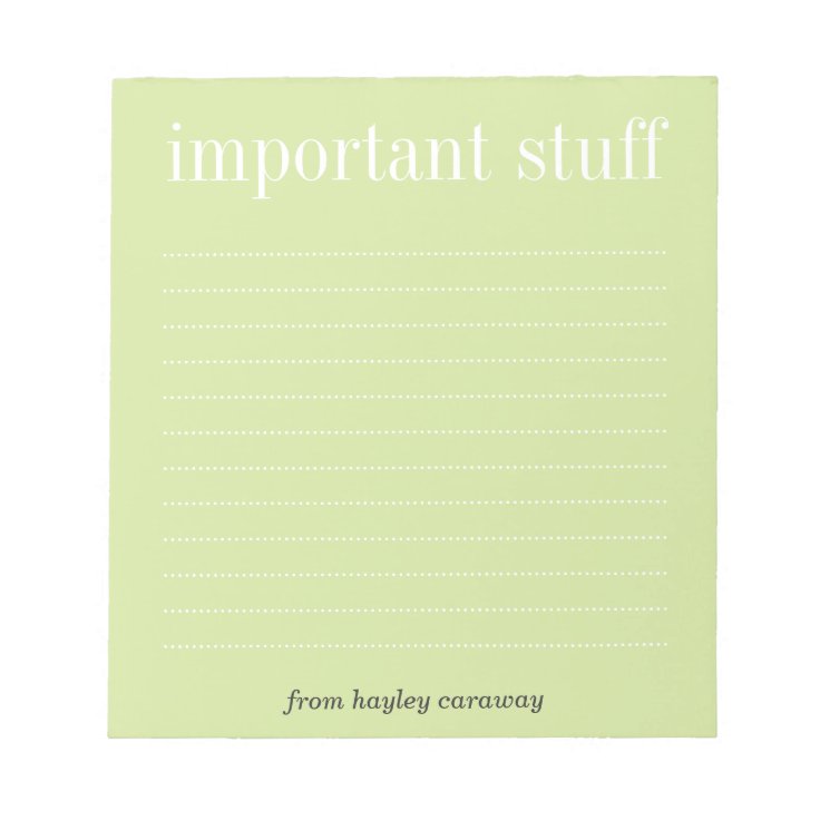 Important stuff tea green lined memo pad | Zazzle