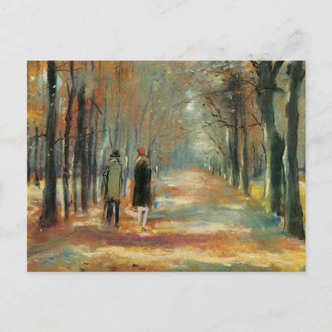 Impressionist art by Ury couple walking in woods Postcard | Zazzle