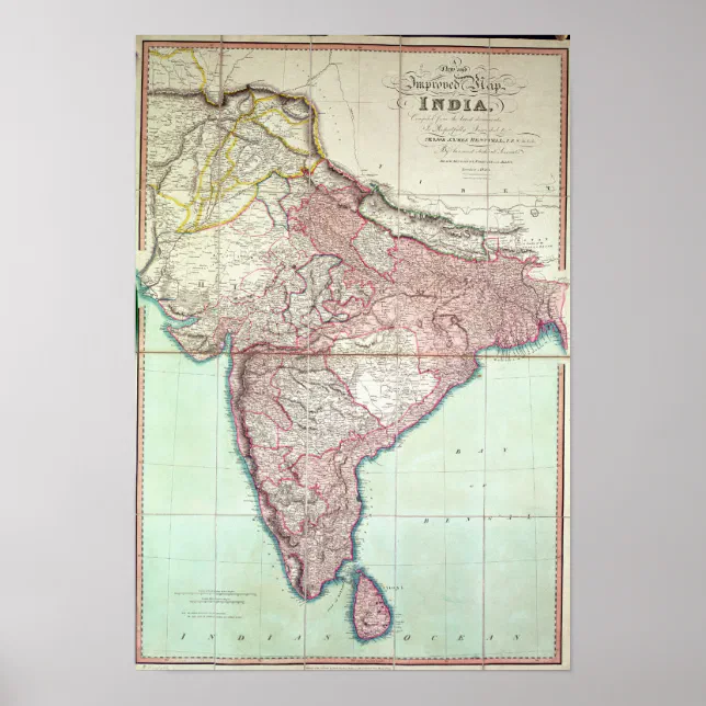 Improved Map of India published in London 1820 Poster | Zazzle