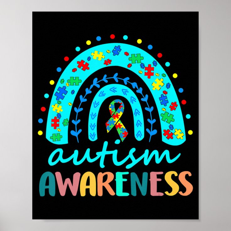 In April We Wear Blue Autism Rainbow Awareness Mon Poster | Zazzle
