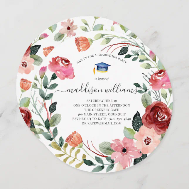 In Bloom | Blush Floral Graduation Party Invitation | Zazzle