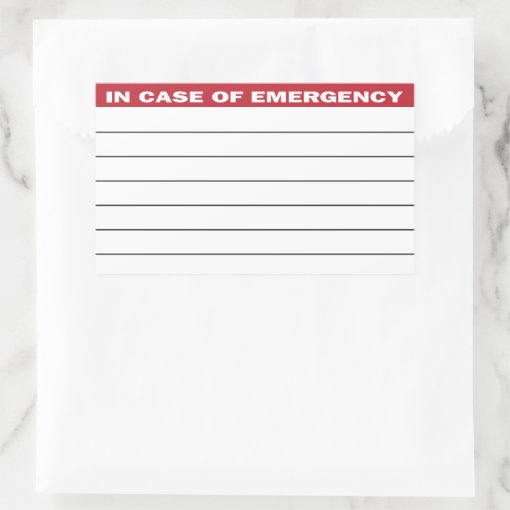 In Case of Emergency Information Sticker | Zazzle