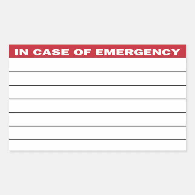In Case of Emergency Information Sticker | Zazzle