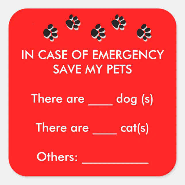 In Case of Emergency Save My Pets Sticker | Zazzle