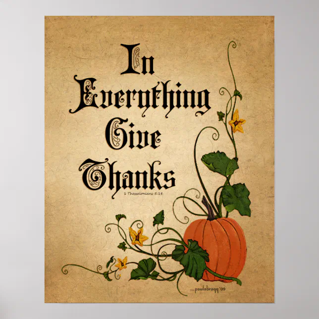 "In Everything Give Thanks" Thanksgiving Pumpkin Poster | Zazzle