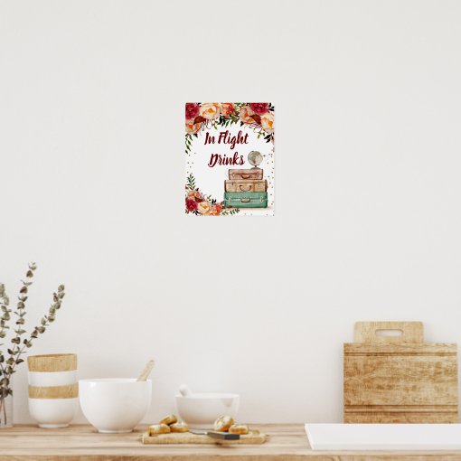 In Flight Drinks Sign Travel Bridal Shower Poster | Zazzle