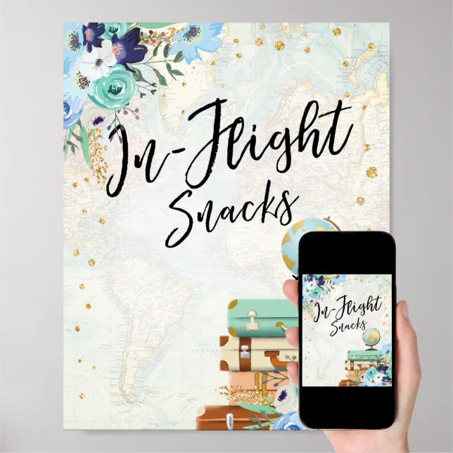 In-Flight Snacks Bar sign Travel Shower Adventure | Zazzle