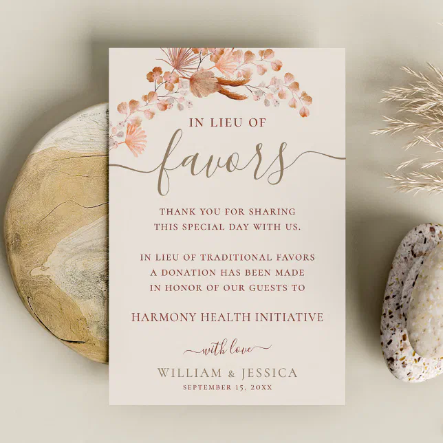 In Lieu of Favors Bohemian Wedding Donation Card | Zazzle