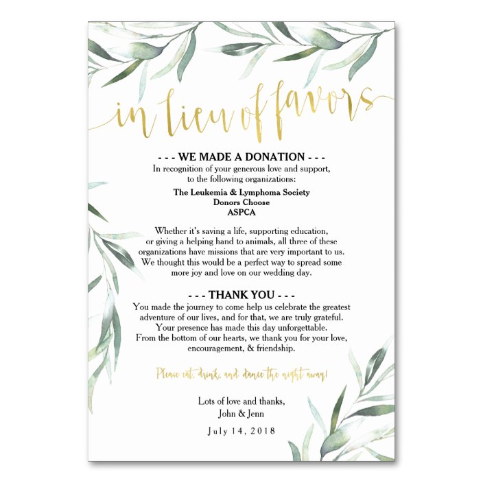In Lieu of Favors for Jenn Table Number | Zazzle.com