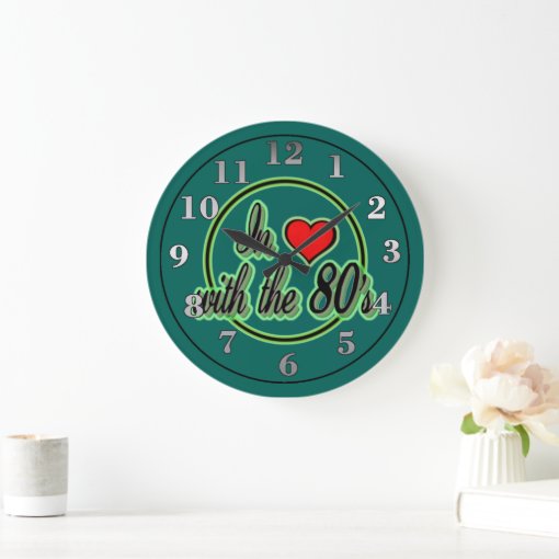 In Love With The 80's Retro Green Logo Wall Clock | Zazzle