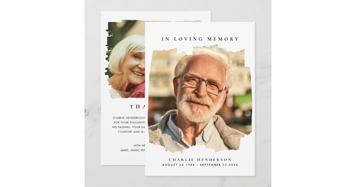 In Loving Memory 2-Photo Modern Funeral Thank You Card | Zazzle