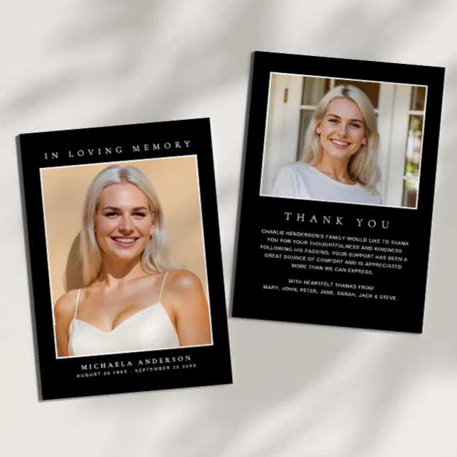 In Loving Memory 2-Photo Simple Modern Memorial Thank You Card | Zazzle