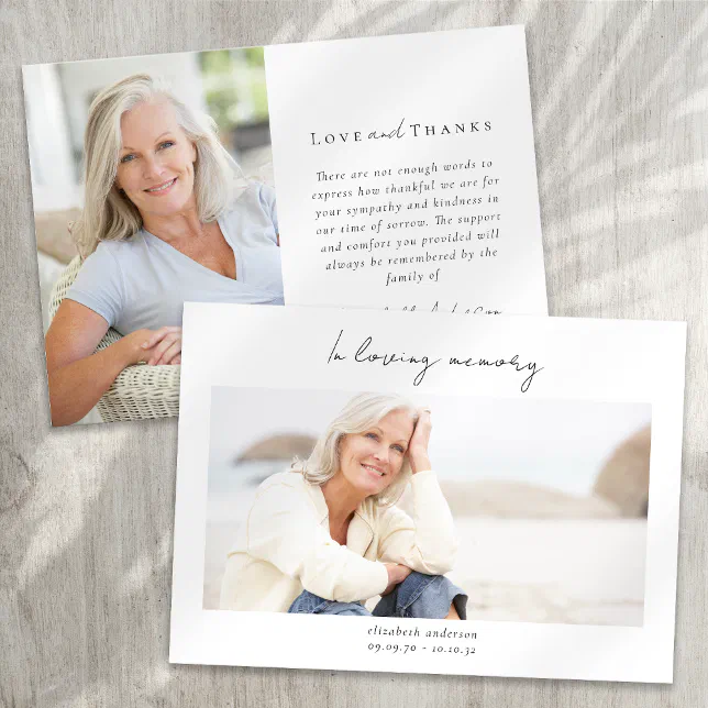 In Loving Memory 2 Photo Sympathy Thank You Card | Zazzle